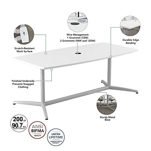 Bush Business Furniture 120W x 48D Boat Shaped Conference Table with Metal Base in White