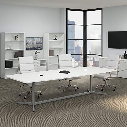 Bush Business Furniture 120W x 48D Boat Shaped Conference Table with Metal Base in White