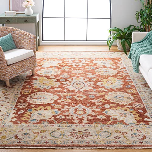 Safavieh Samarkand Collection 8' x 10' Rust/Beige SRK185P Hand-Knotted Traditional Oriental Wool Area Rug