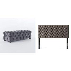 christopher knight home piper velvet ottoman, grey & jezebel velvet headboard, queen / full, grey / black steel