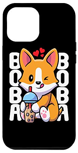 iPhone 12 Pro Max Kawaii Boba Dog Corgi Tea Drink Cute Anime Bubble Tea Heart Case