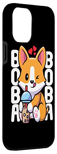 iPhone 12 Pro Max Kawaii Boba Dog Corgi Tea Drink Cute Anime Bubble Tea Heart Case