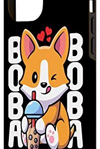 iPhone 12 Pro Max Kawaii Boba Dog Corgi Tea Drink Cute Anime Bubble Tea Heart Case