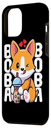 iPhone 12 Pro Max Kawaii Boba Dog Corgi Tea Drink Cute Anime Bubble Tea Heart Case