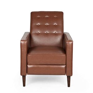 christopher knight home randolph mid-century modern button tufted recliner, cognac brown, dark espresso