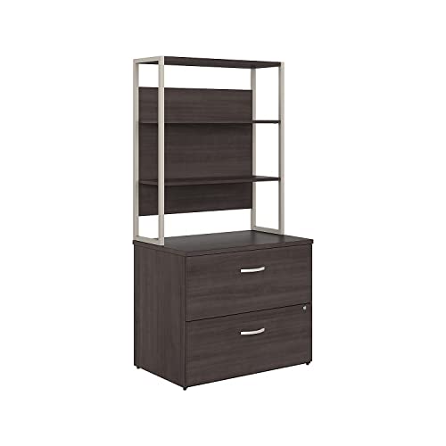 Bush Business Furniture Hybrid 2 Drawer Lateral File Cabinet with Shelves, Storm Gray