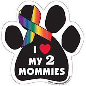 i heart my 2 mommies paw shaped support ribbon car truck & mailbox magnet