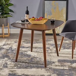 Christopher Knight Home Barron Fabric with Walnut Finish Dining Chairs, 2-Pcs Set, Light Grey/Walnut & Bass Mid Century Modern Square Faux Wood Dining Table, Walnut Finish