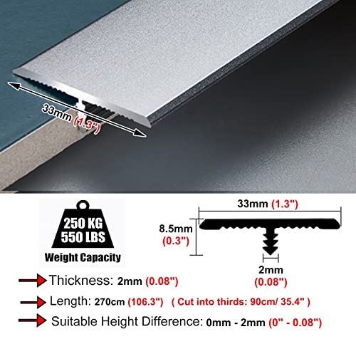 Transition Strip T-Mold Threshold Transition Strip,Vinyl Floor to Laminate Edge Trim,for Tile and Wood Joint Cover,Smooth Transitions(Color:Gray)