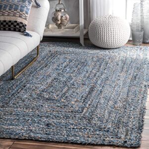 nuloom hand braided otelia denim and jute area rug, 4′ x 6′, denim