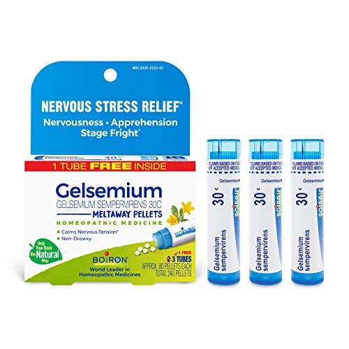 Boiron Gelsemium 30C Homeopathic Medicine for Relief from Stress, Nervousness, Apprehension, and Stage Fright - 3 Count (240 Pellets)