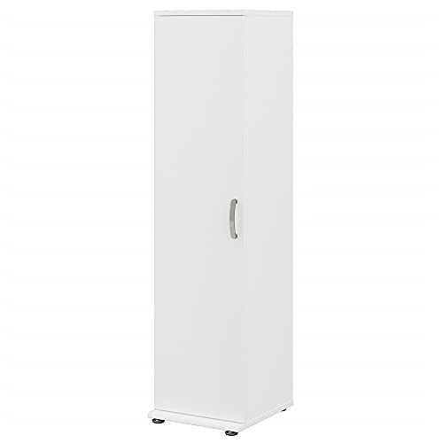 Bush Business Furniture Universal Tall Narrow Storage Cabinet with Door and Shelves, White