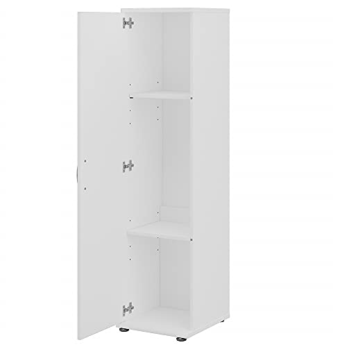 Bush Business Furniture Universal Tall Narrow Storage Cabinet with Door and Shelves, White