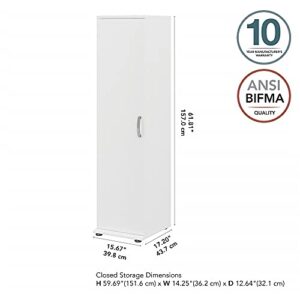 Bush Business Furniture Universal Tall Narrow Storage Cabinet with Door and Shelves, White