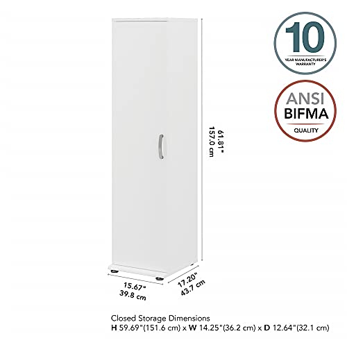 Bush Business Furniture Universal Tall Narrow Storage Cabinet with Door and Shelves, White