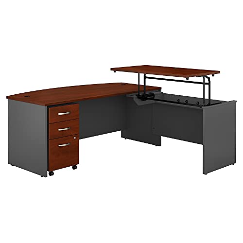 Bush Business Furniture Series C 72W x 36D 3 Position Bow Front Sit to Stand L Shaped Desk with Mobile File Cabinet in Hansen Cherry/Graphite Gray