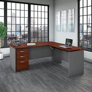 Bush Business Furniture Series C 72W x 36D 3 Position Bow Front Sit to Stand L Shaped Desk with Mobile File Cabinet in Hansen Cherry/Graphite Gray