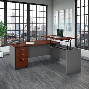 Bush Business Furniture Series C 72W x 36D 3 Position Bow Front Sit to Stand L Shaped Desk with Mobile File Cabinet in Hansen Cherry/Graphite Gray