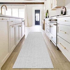 earthall upgraded boho runner rug 2’x8′, grey hallway runner, light grey, 100% woven cotton washable gray indoor outdoor rug runner 2×8 for entryway/kitchen/laundry room/doorway/bedroom