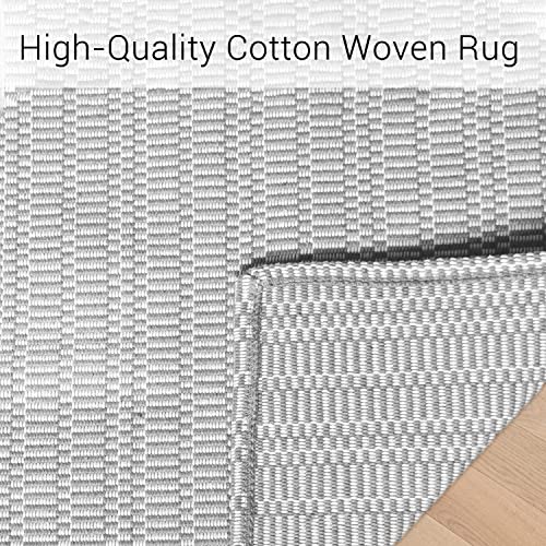 EARTHALL Upgraded Boho Runner Rug 2'x8', Grey Hallway Runner, Light Grey, 100% Woven Cotton Washable Gray Indoor Outdoor Rug Runner 2x8 for Entryway/Kitchen/Laundry Room/Doorway/Bedroom