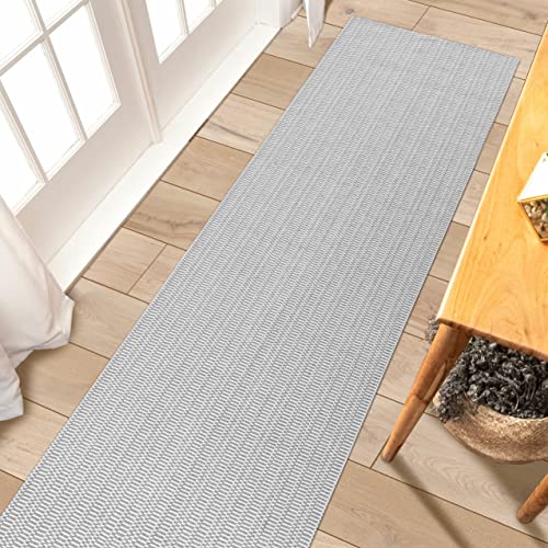 EARTHALL Upgraded Boho Runner Rug 2'x8', Grey Hallway Runner, Light Grey, 100% Woven Cotton Washable Gray Indoor Outdoor Rug Runner 2x8 for Entryway/Kitchen/Laundry Room/Doorway/Bedroom