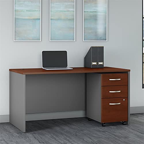 Bush Business Furniture Series C 60W x 30D Office Desk with 3 Drawer Mobile File Cabinet in Hansen Cherry