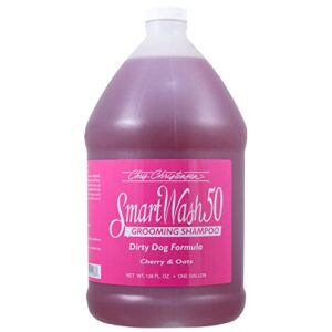 chris christensen smartwash50 cherry & oats ultra concentrated dog shampoo, makes up to 50 bottles, groom like a professional, delightfully fragranced and concentrated, suitable for all coats, made in the usa, gallon