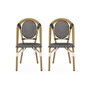 christopher knight home gwendolyn outdoor french bistro chairs (set of 2), black + white + bamboo print finish