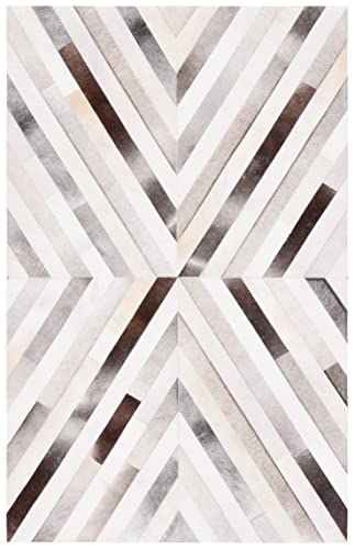 Safavieh Studio Leather Collection 5' x 8' Grey/Brown STL819F Handmade Modern Natural Hide Area Rug