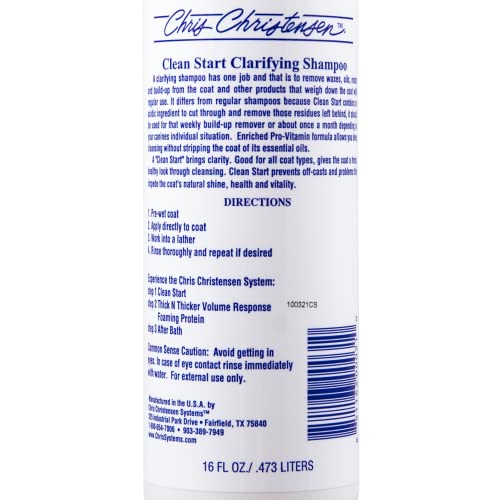 Chris Christensen Clean Start Clarifying Dog Shampoo - Pro-Vitamin Formula That Won’t Strip The Coat! Removes Product Build-up, Waxes, Oil and Dirt (16 Ounces)