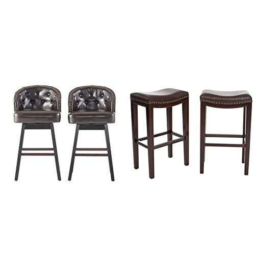 Christopher Knight Home Ogden KD Swivel Barstool (2 Piece Set) - Brown & Avondale Backless Bar Stools, 2-Pcs Set, Brown