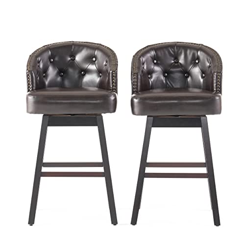 Christopher Knight Home Ogden KD Swivel Barstool (2 Piece Set) - Brown & Avondale Backless Bar Stools, 2-Pcs Set, Brown