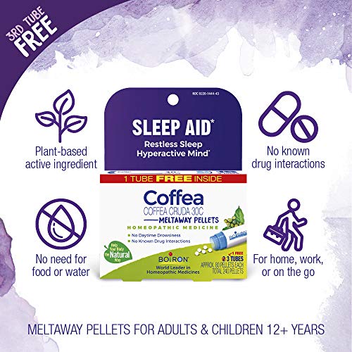 Boiron Coffea Cruda 30C Homeopathic Sleep Aid for Restless Sleep, Mental Hyperactivity, Racing Thoughts, and Difficulty Sleeping - 3 Count (Pack of 1) (Total 240 Pellets)