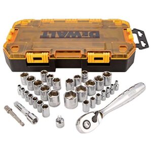 dewalt socket set, 1/4-inch & 3/8-inch drive, sae/metric, 34-piece (dwmt73804)