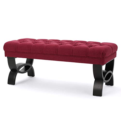 Christopher Knight Home Scarlett Tufted Fabric Ottoman Bench, Deep Red