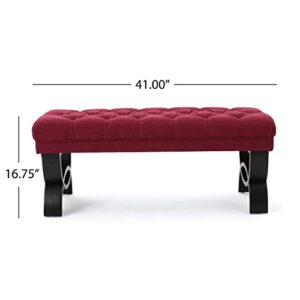 Christopher Knight Home Scarlett Tufted Fabric Ottoman Bench, Deep Red