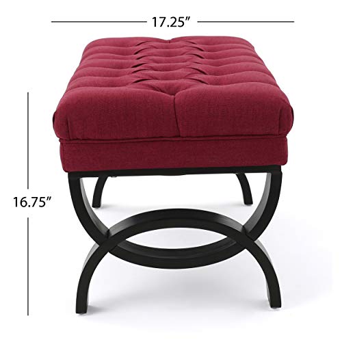 Christopher Knight Home Scarlett Tufted Fabric Ottoman Bench, Deep Red