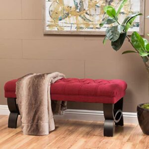 Christopher Knight Home Scarlett Tufted Fabric Ottoman Bench, Deep Red