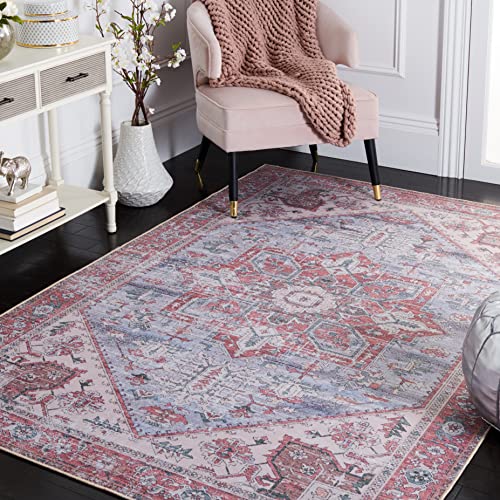 Safavieh Tucson Collection Machine Washable Slip Resistant 8' x 10' Grey Blue/Rust TSN102G Oriental Medallion Living Room Dining Bedroom Area Rug