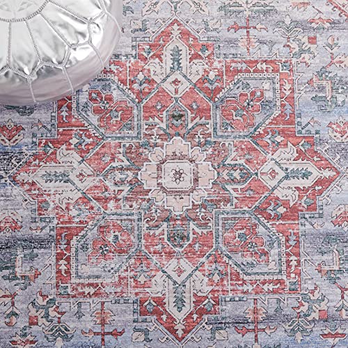 Safavieh Tucson Collection Machine Washable Slip Resistant 8' x 10' Grey Blue/Rust TSN102G Oriental Medallion Living Room Dining Bedroom Area Rug