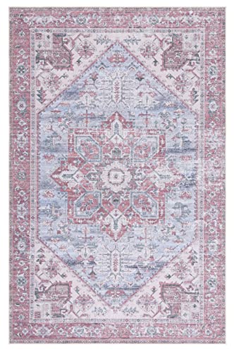 Safavieh Tucson Collection Machine Washable Slip Resistant 8' x 10' Grey Blue/Rust TSN102G Oriental Medallion Living Room Dining Bedroom Area Rug