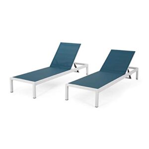 christopher knight home vicky coral outdoor chaise lounges (set of 2), blue and white