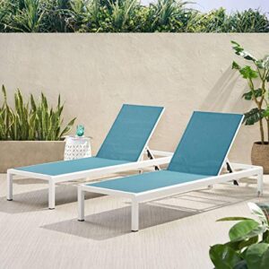 Christopher Knight Home Vicky Coral Outdoor Chaise Lounges (Set of 2), Blue and White