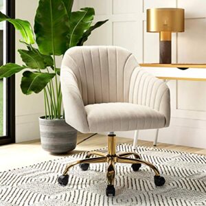 hulala home velvet home office desk chair, modern cute computer task chair, wheels swivel height adjustable upholstered vanity chair for women, girls (gold base, tan)