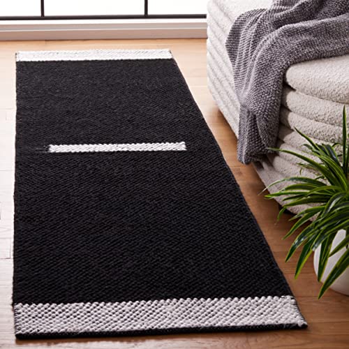 Safavieh Natura Collection 2'3" x 8' Black/Ivory NAT324Z Handmade Flat Weave Modern Contemporary Stripe Wool Runner Rug