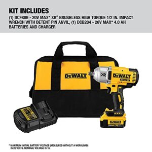 DEWALT 20V Max XR Impact Wrench Kit, Brushless, High Torque, Detent Pin Anvil, 1/2-Inch, Cordless (DCF899M1)