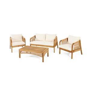 christopher knight home jabe chat set, beige + teak + light brown