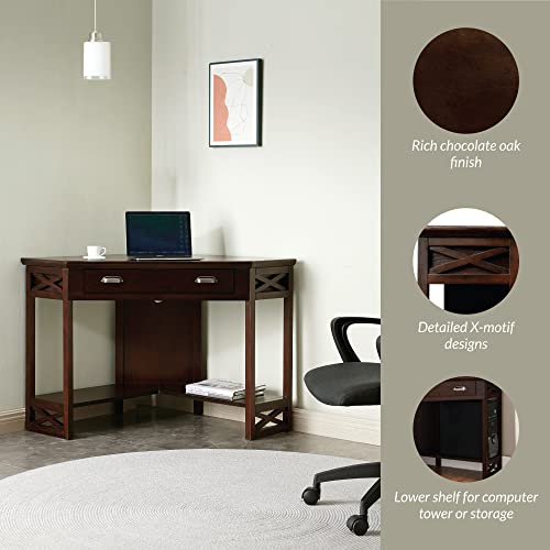 Leick Home Riley Holliday Computer Desk with Dropfront Keyboard Drawer, Chocolate Oak