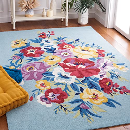 Safavieh Chelsea Collection 3' x 5' Blue/Rose HK219M Handmade French Country Floral Wool Area Rug