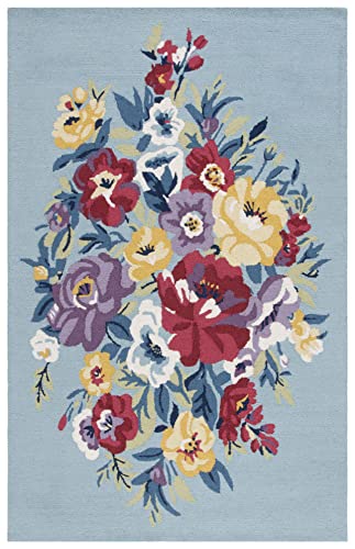 Safavieh Chelsea Collection 3' x 5' Blue/Rose HK219M Handmade French Country Floral Wool Area Rug